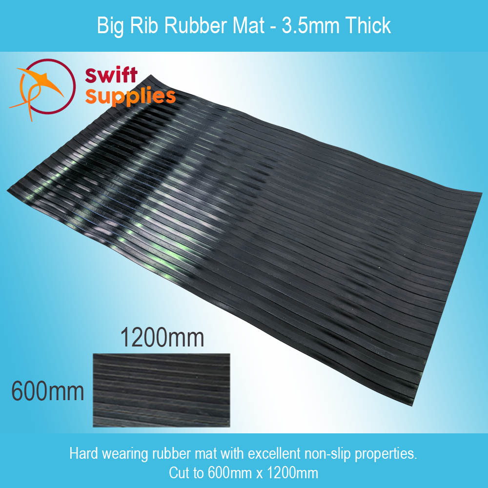 Big Rib Rubber Mats (Black) - 600mm Wide x 1200mm Long